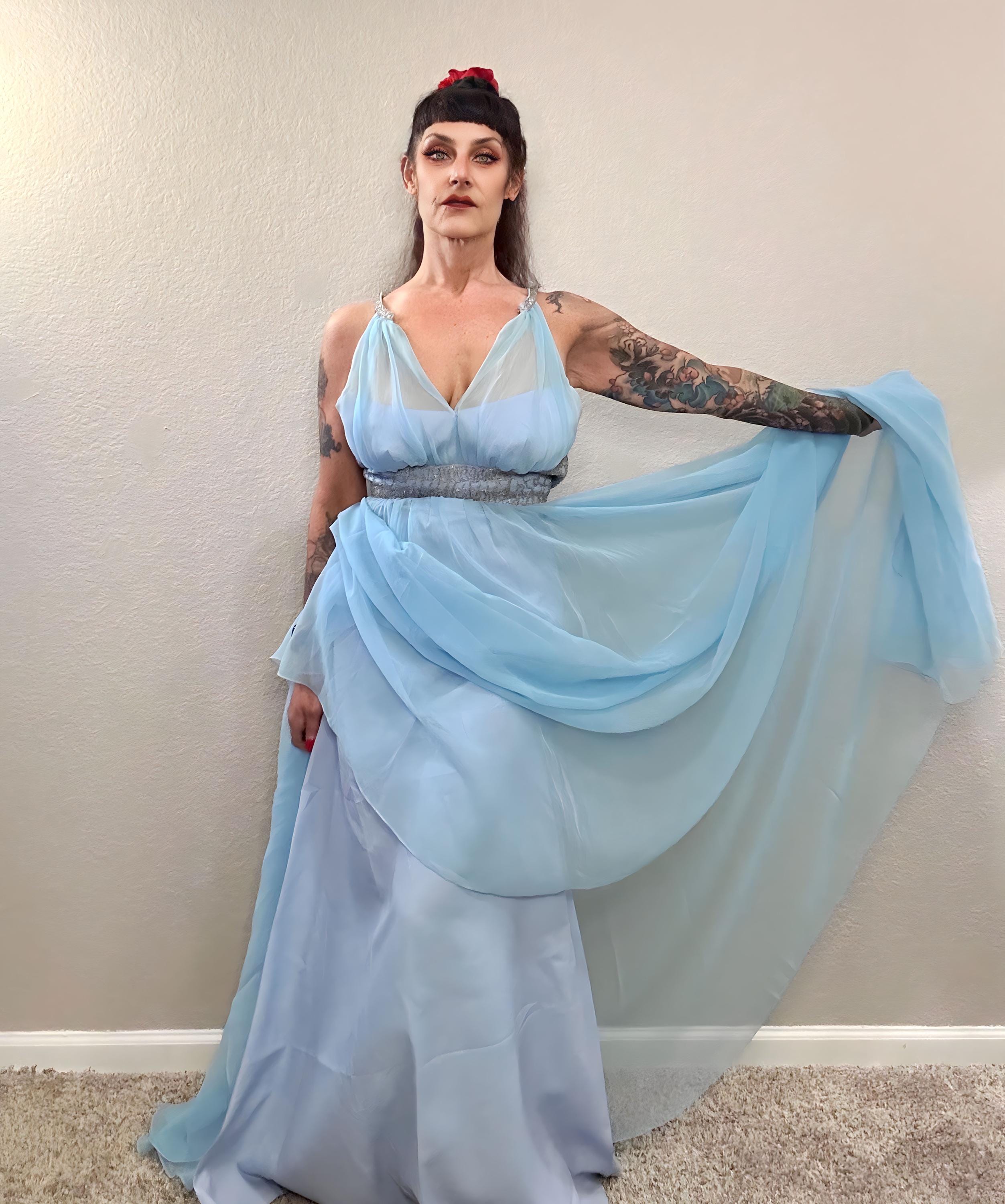 60s Ice Blue Vintage Mike Benet Chiffon & Silver Sparkle Formal Dress ...