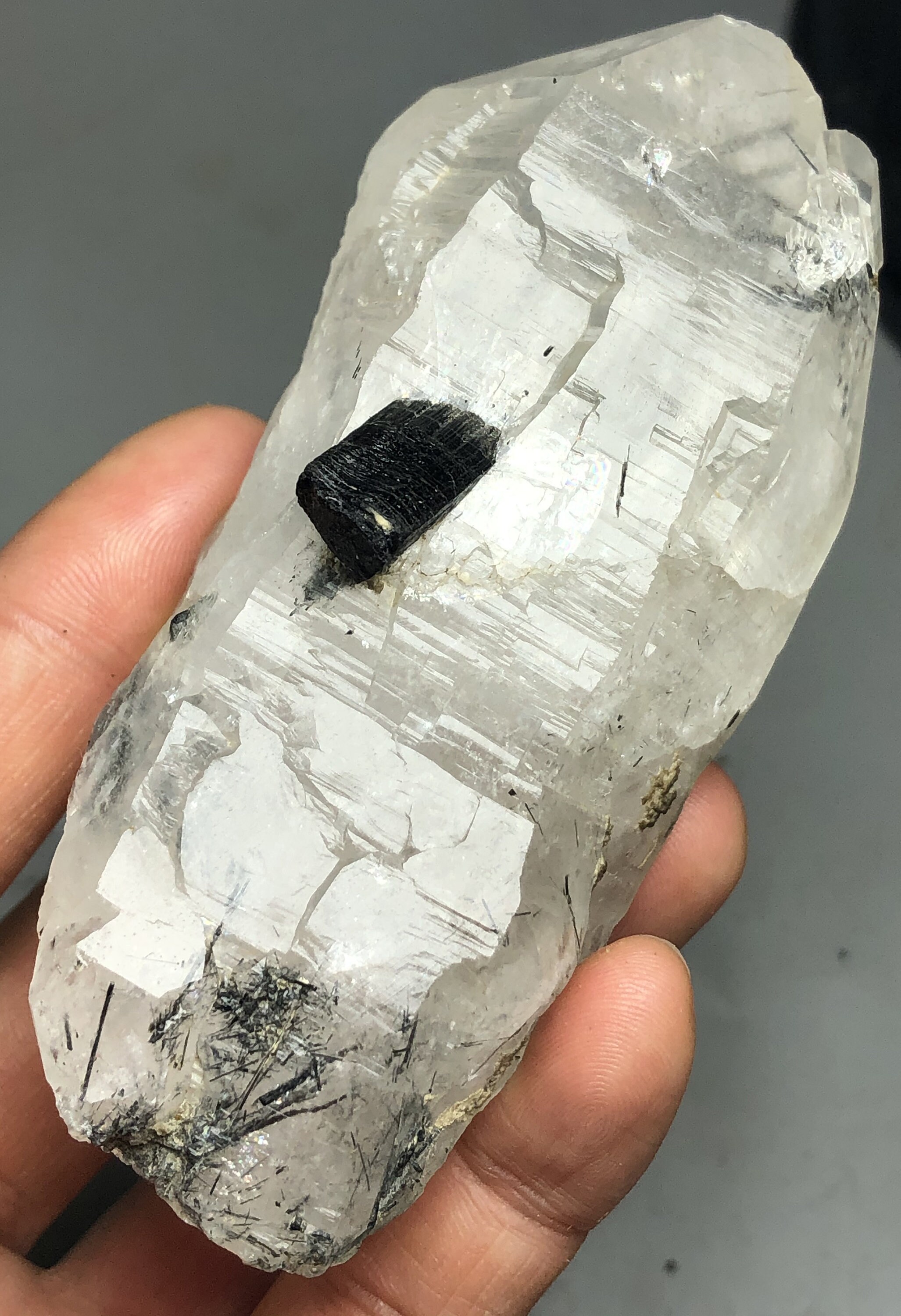 177g NATURAL White QUARTZ Crystal & black Tourmaline Point | Etsy