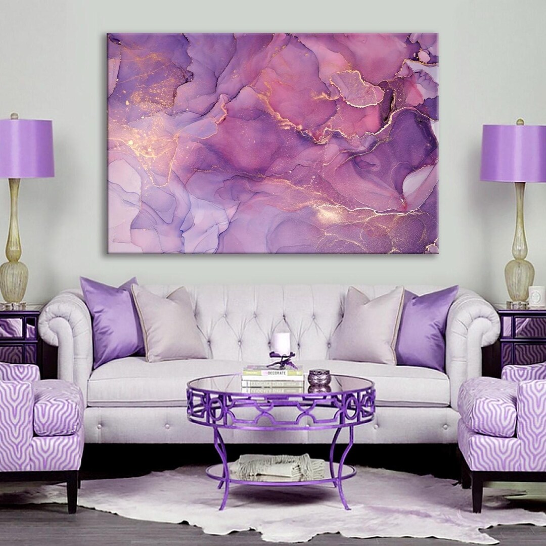 Purple Abstract Wall Art Minimalist Bedroom Decor Purple Marble Print ...