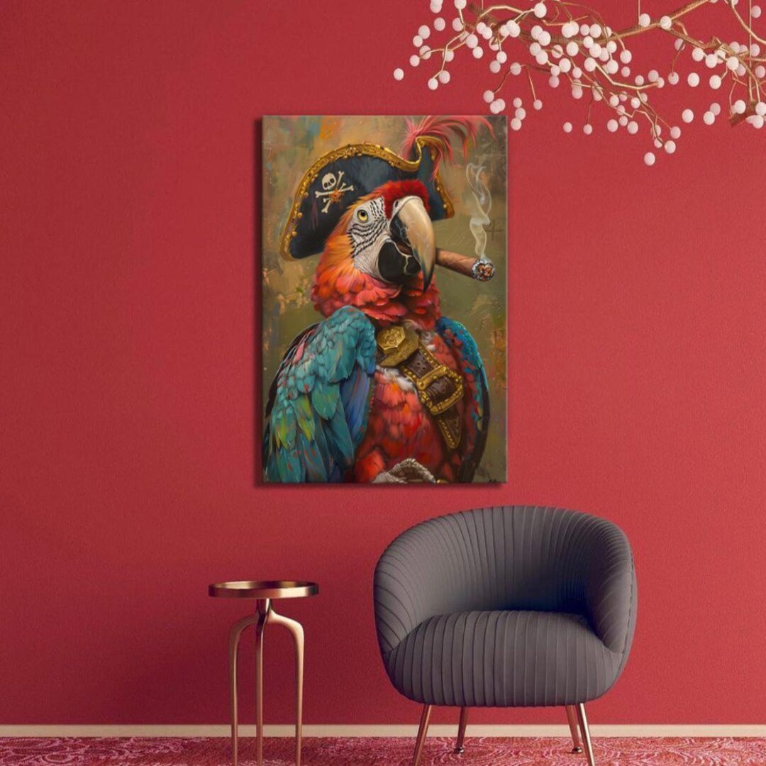 Pirate Parrot Wall Art Parrot Smoking Cigar Canvas Art Colorful Pirate ...