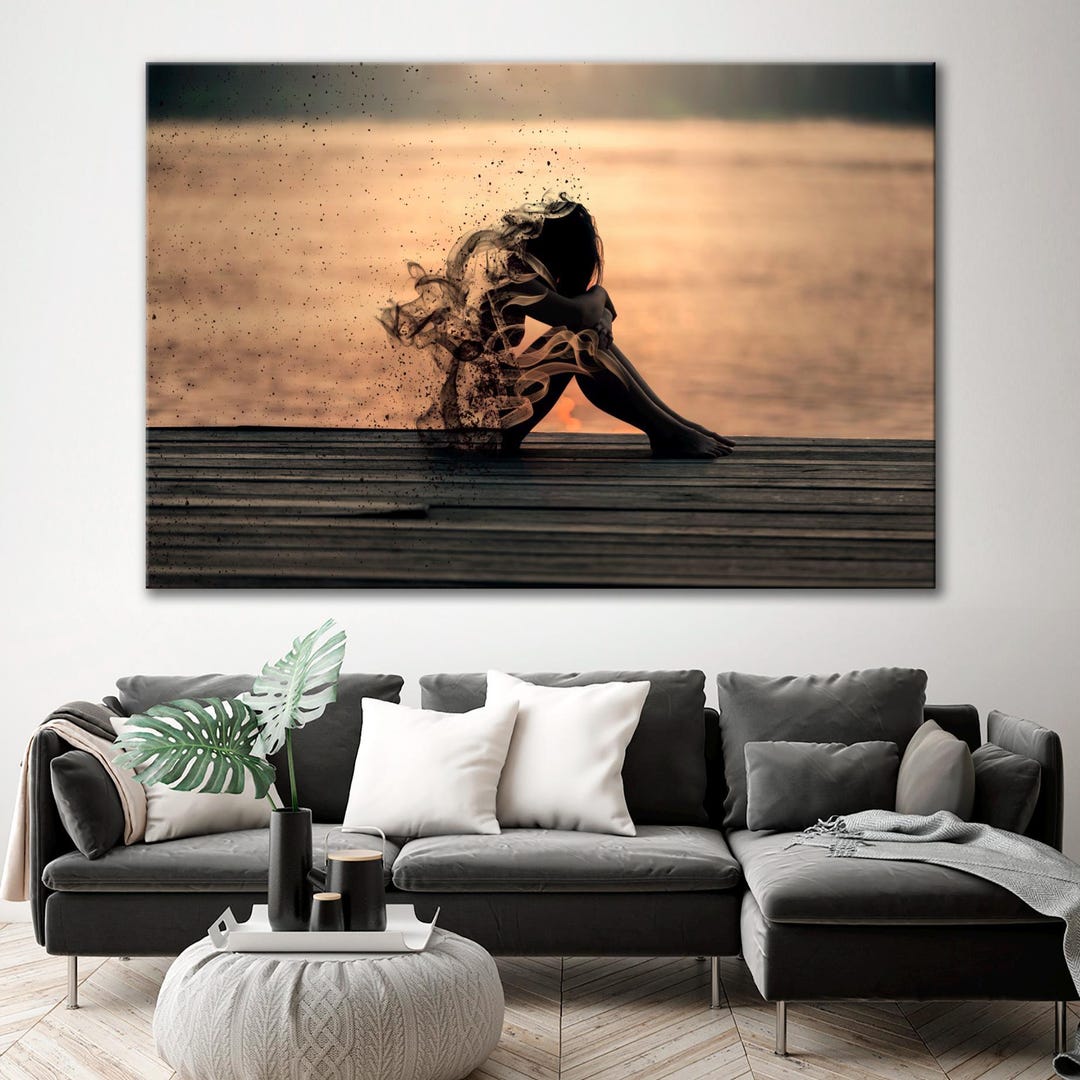 Emotional Art Print Woman Disappearing Silhouette Surreal Sunset ...