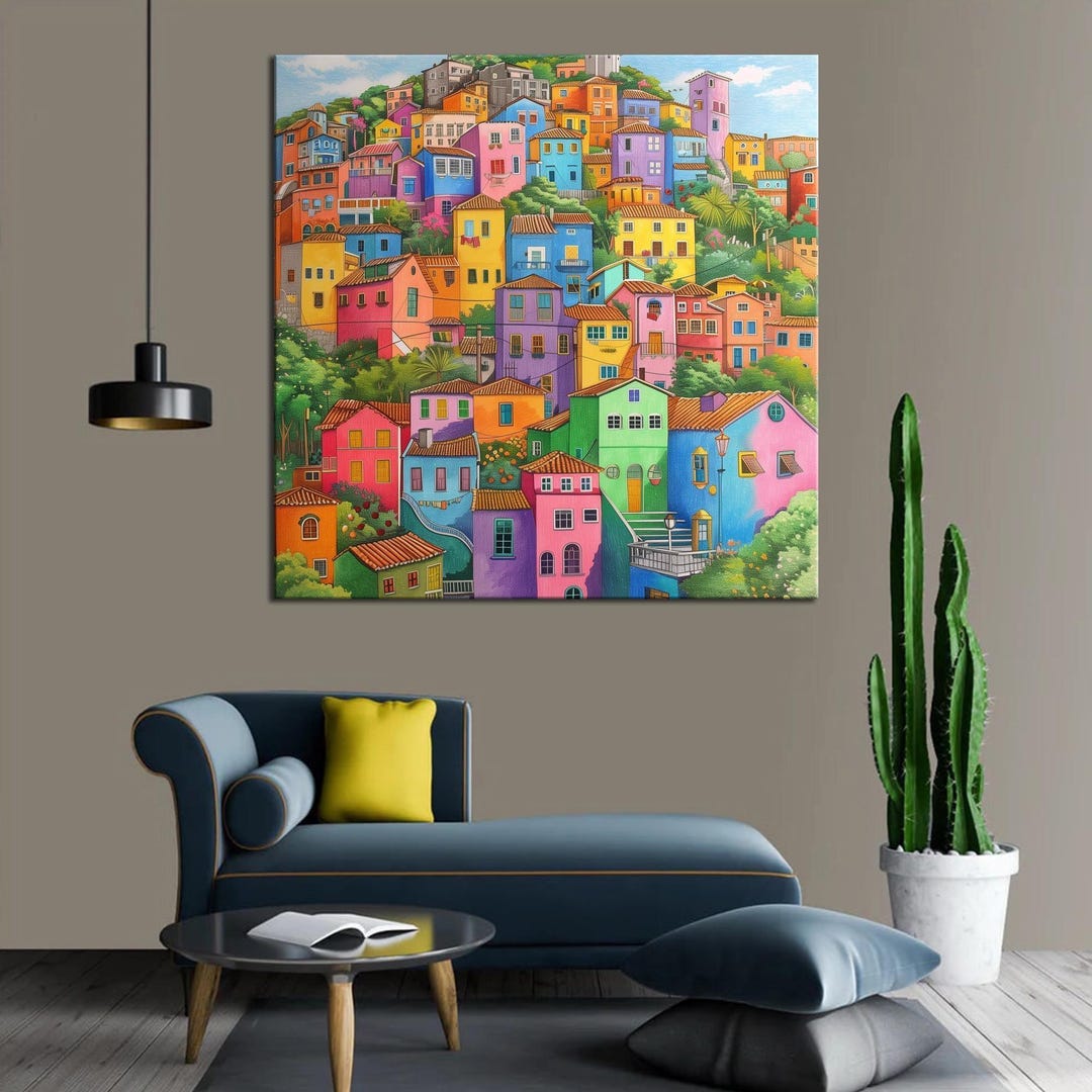 Colorful Brazilian Favela Wall Art Latin Houses Canvas Print Vibrant ...