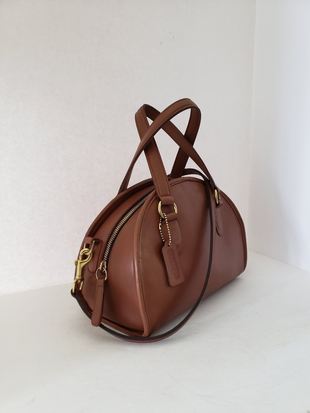 British Tan CHADWICK BOWLER Satchel Bag With Brass, Vintage Coach #9928 ...