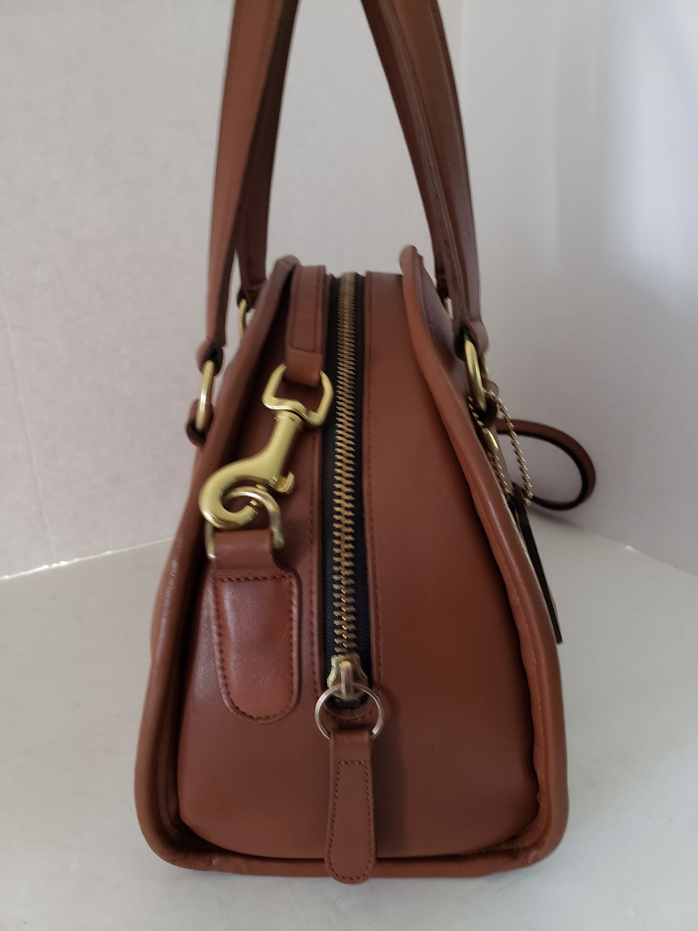 British Tan CHADWICK BOWLER Satchel Bag With Brass, Vintage Coach 9928 ...