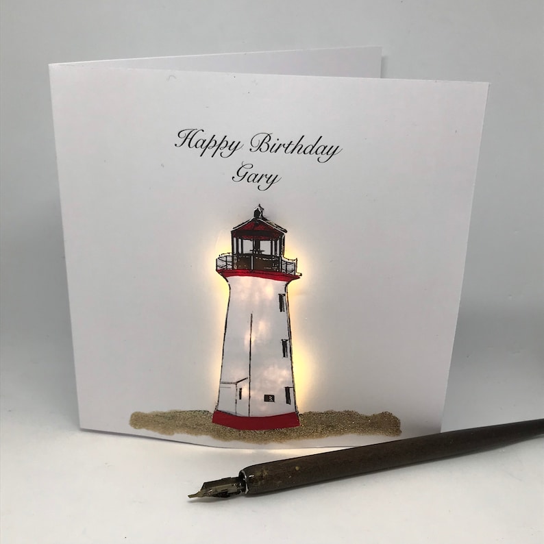Light up Birthday Card Lighthouse Personalised Handmade - Etsy