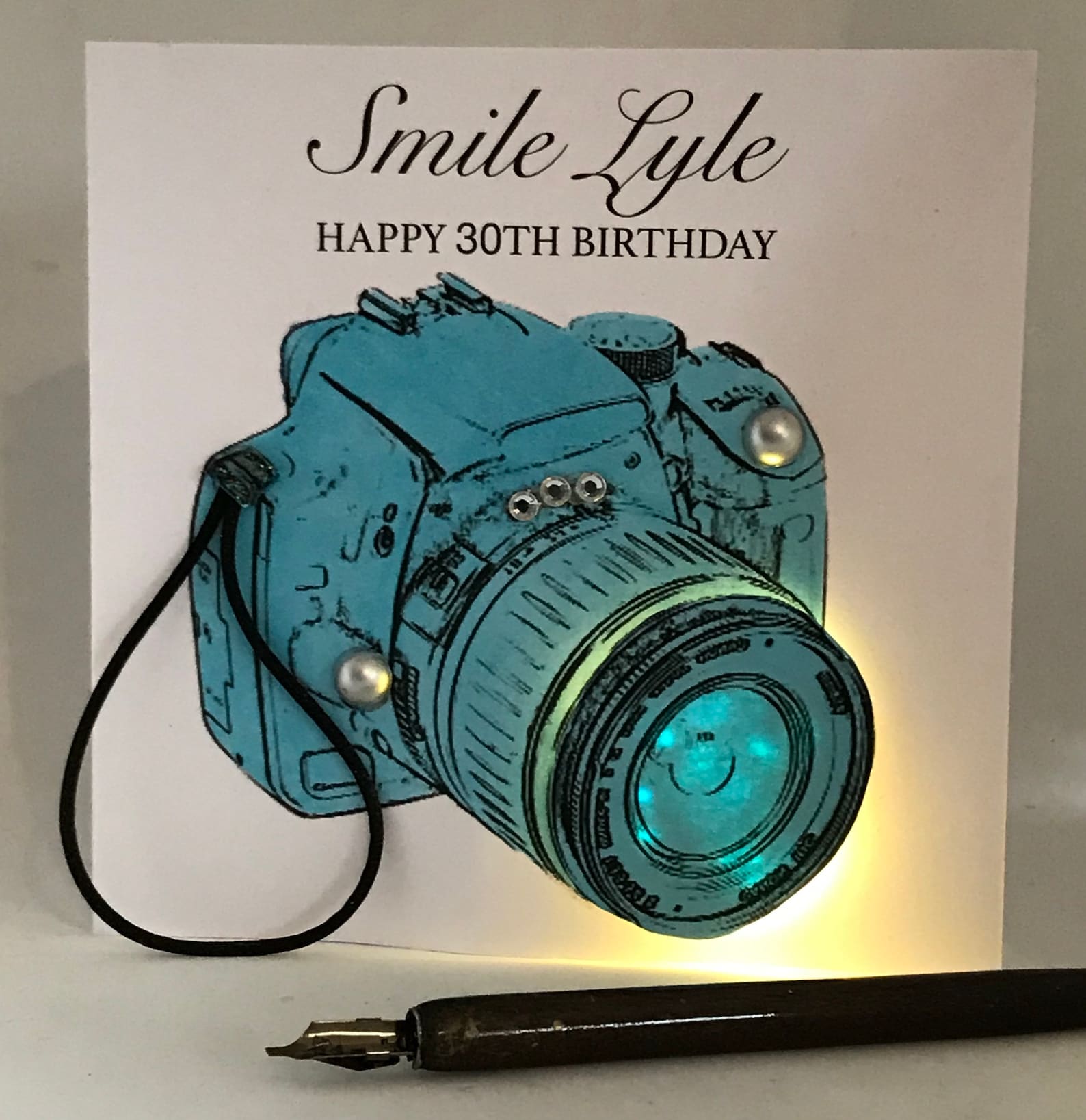Light up Birthday Card, Camera, Personalised, Handmade Card. Any Age ...