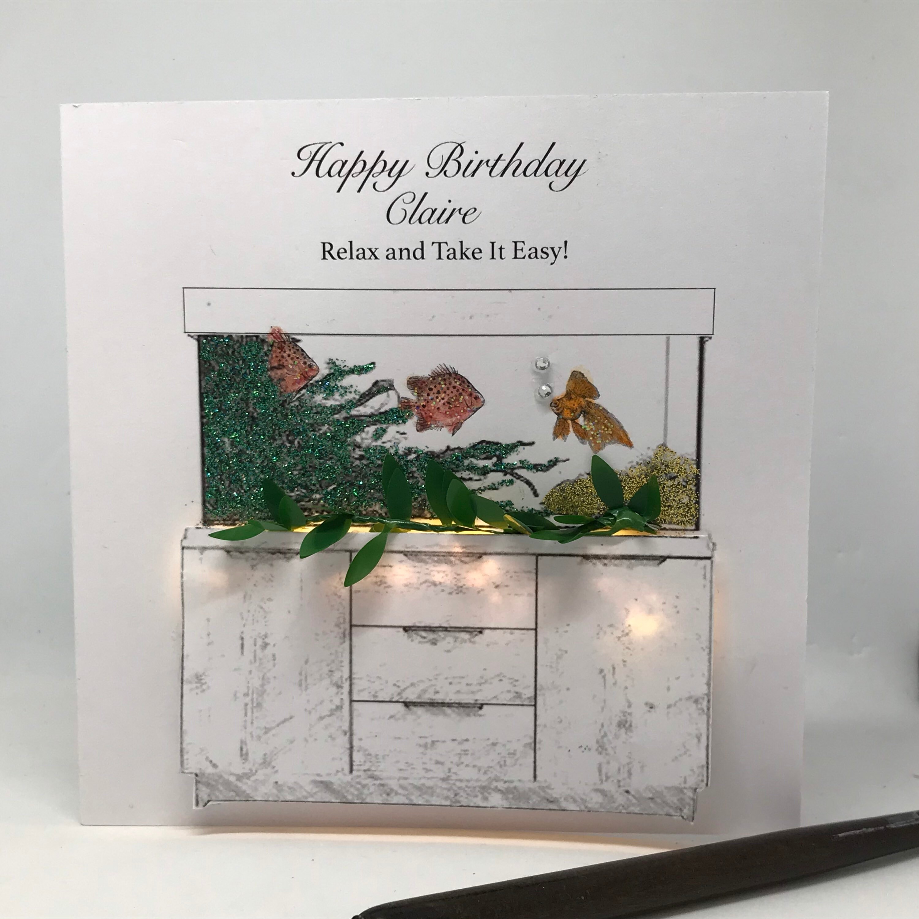 Light up Birthday Card Fish Tank Personalised Handmade - Etsy