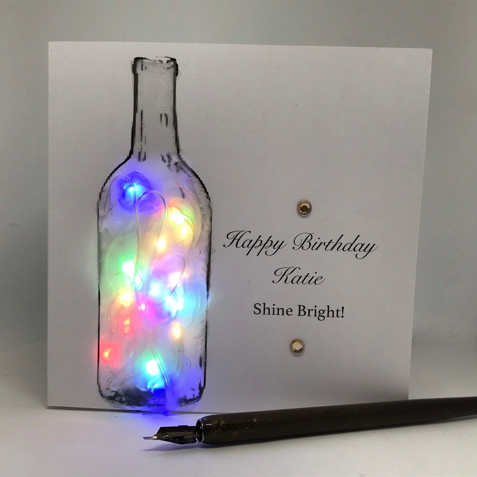 Light up Birthday Card, Bottle Lamp Personalised, Handmade Keepsake ...