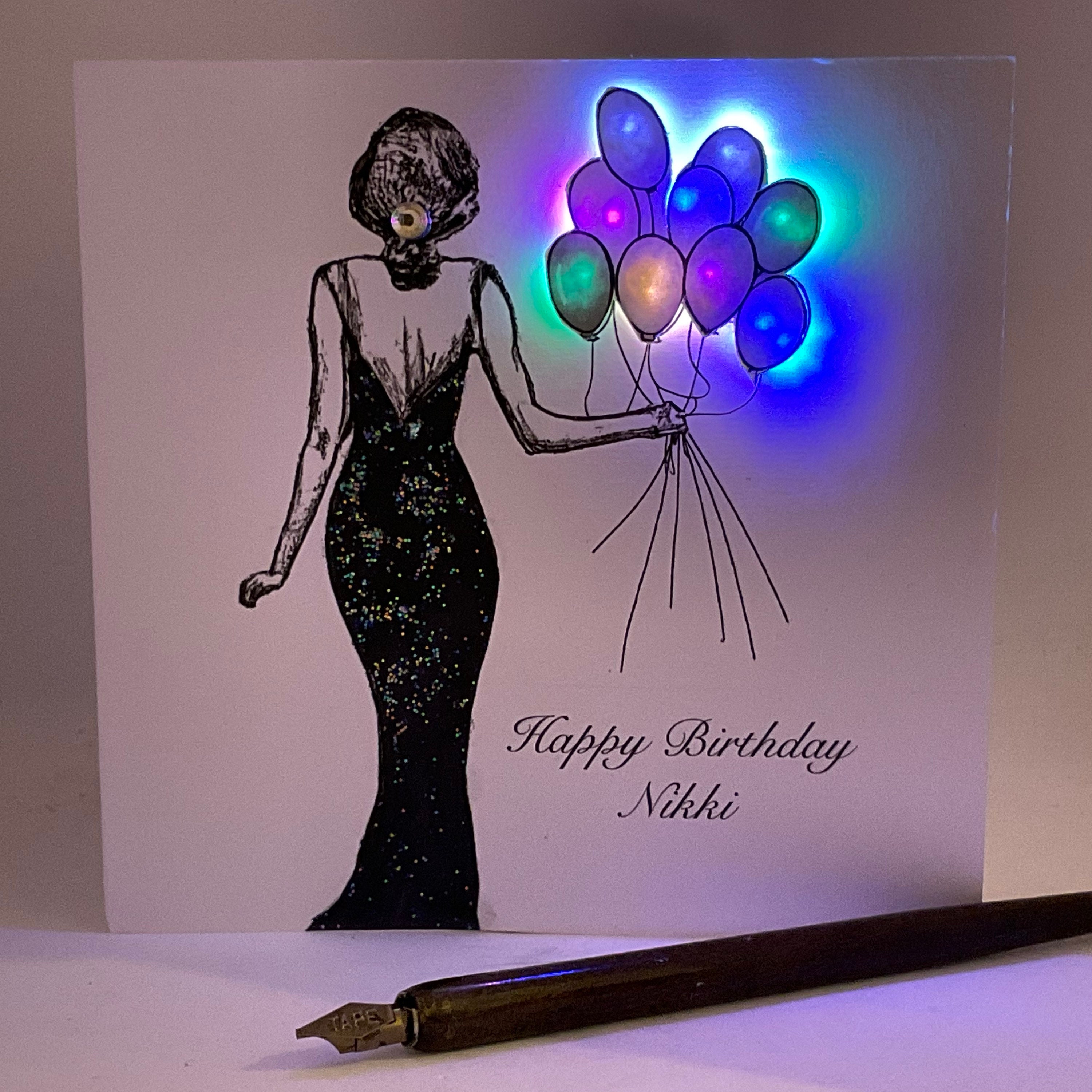Light up Birthday Card Balloons Personalised Handmade - Etsy