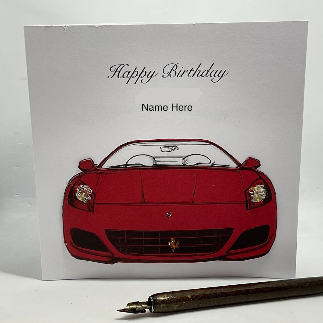 Red Sports Car Birthday Card, Personalised Sports Car Light up Card ...