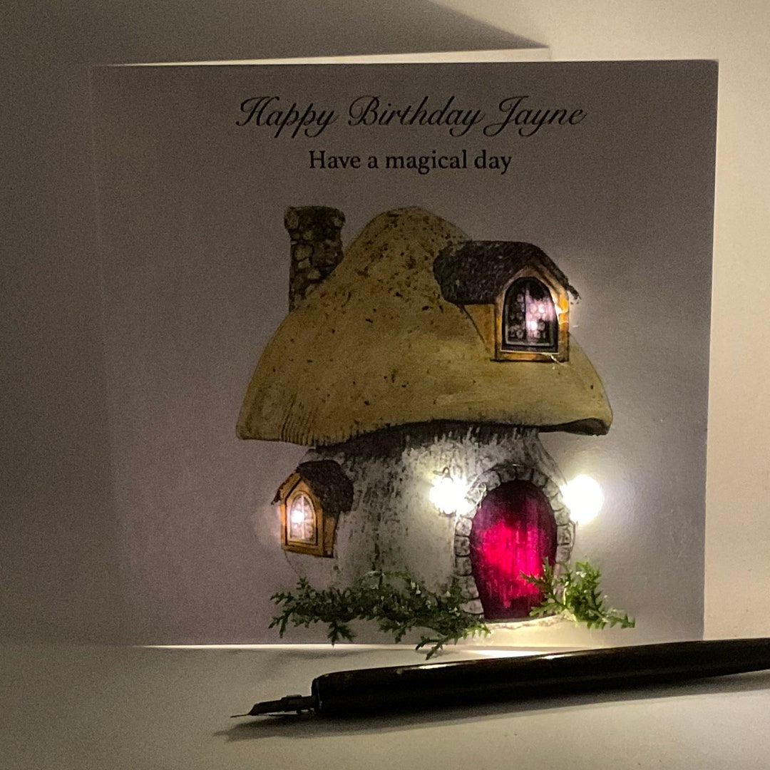 Light up Birthday Card, Magical Fairy House, Personalised, Handmade ...