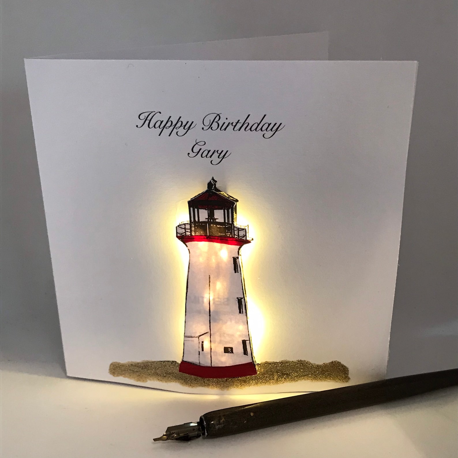 Light up Birthday Card Lighthouse Personalised Handmade - Etsy UK