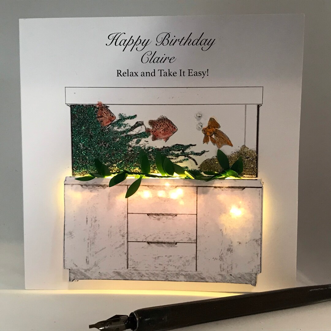 Light up Birthday Card, Fish Tank, Personalised, Handmade Keepsake Card ...