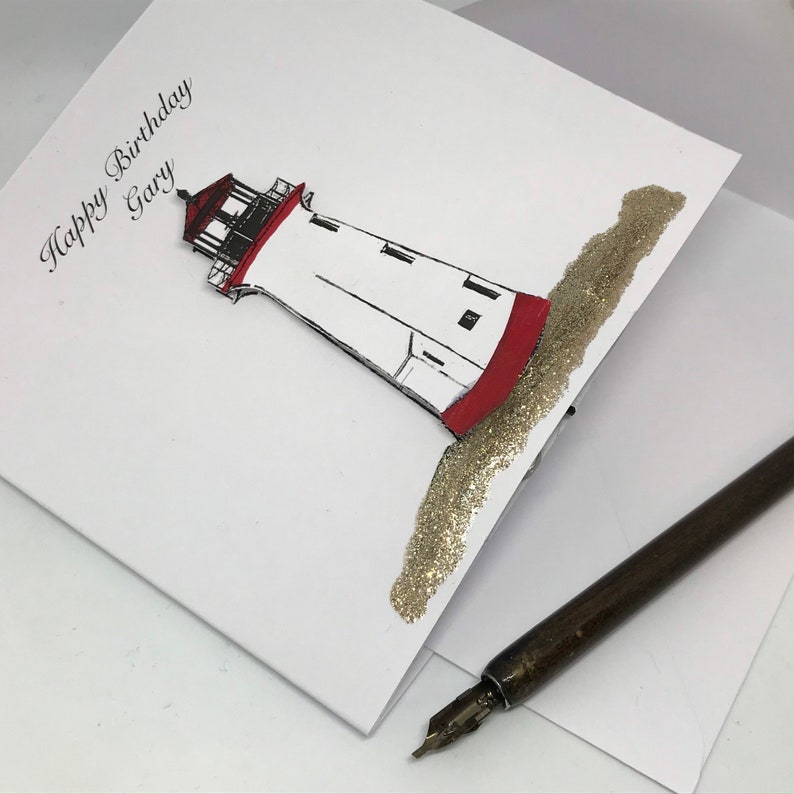 Light up Birthday Card Lighthouse Personalised Handmade - Etsy