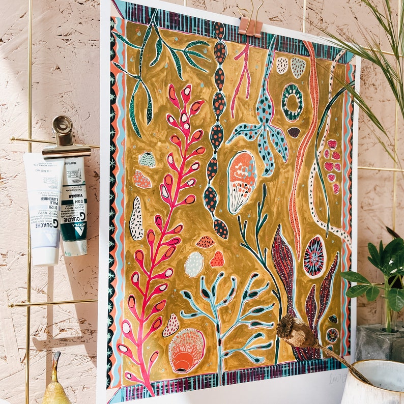 Beachcombing Print // seaweed art Large art print wall art | Etsy