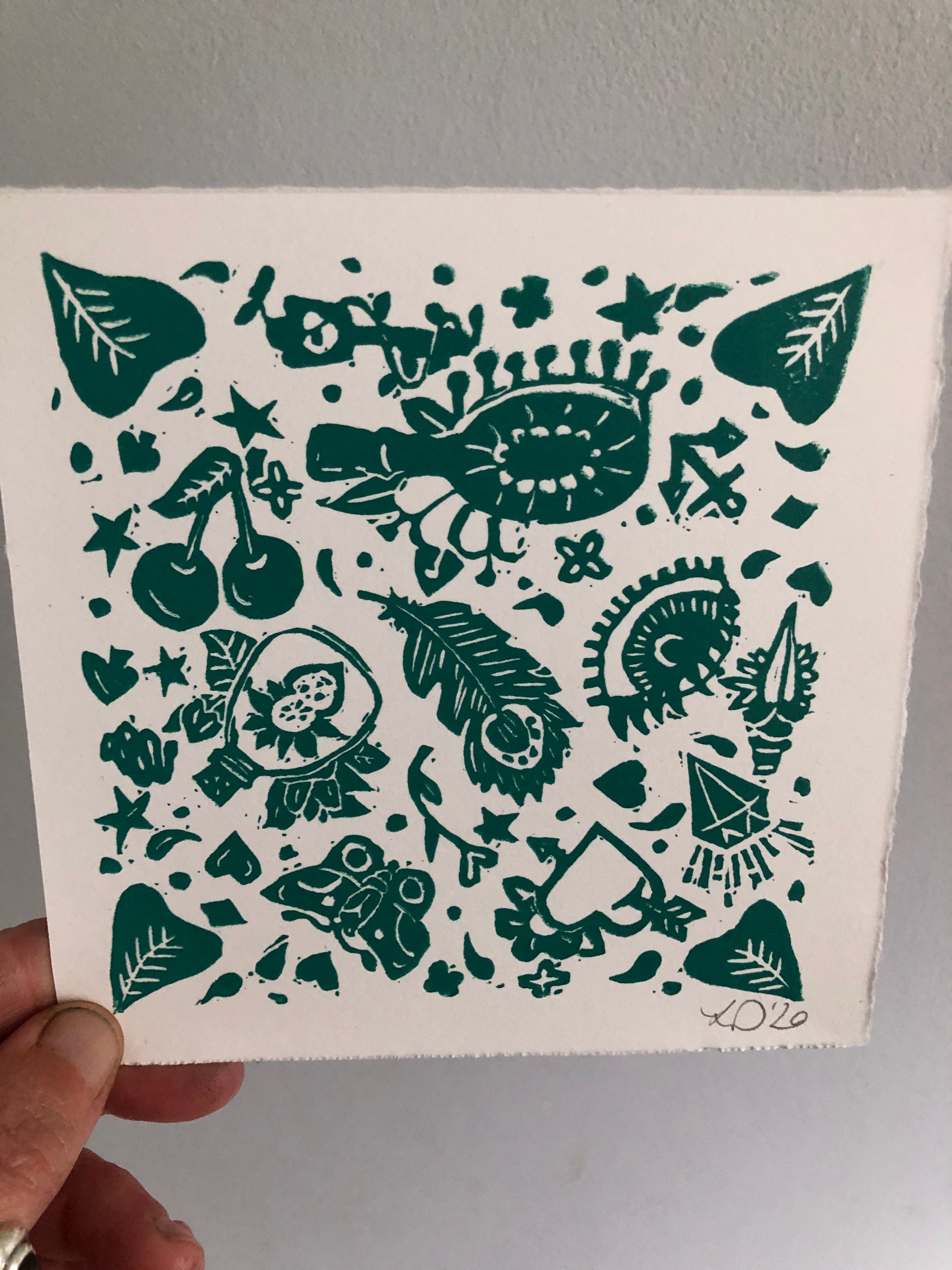 VINTAGE TATTOO Original Mini Lino Print - Etsy