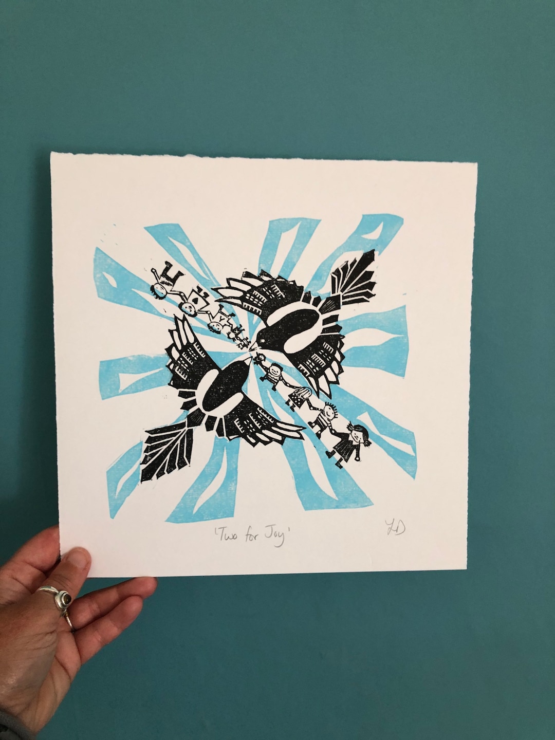 TWO FOR JOY Original Magpie Lino Print - Etsy