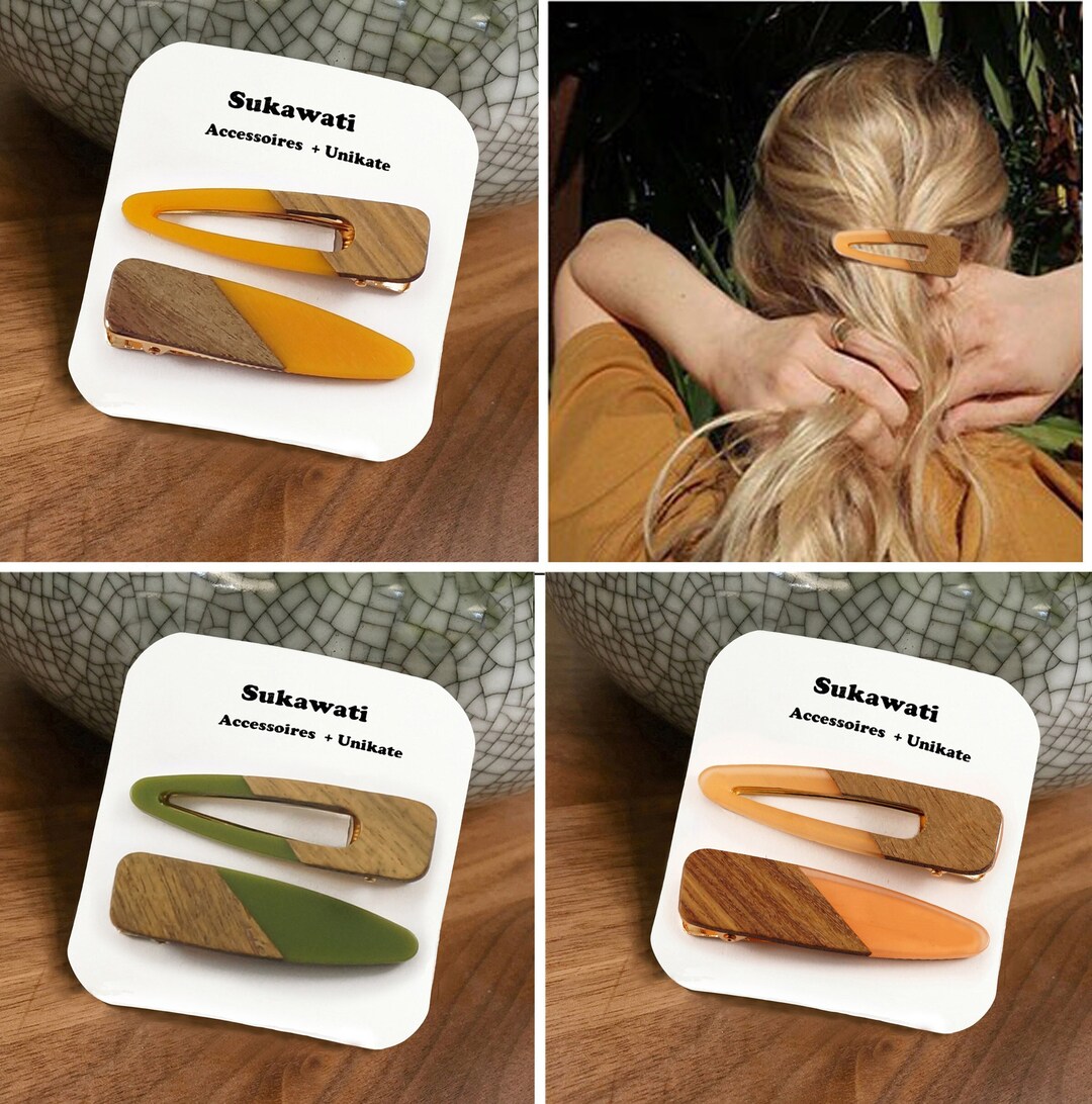 2 Pcs. Wooden Hair Clips Set of 2 Hair Clip Hair Clip Teardrop Shape ...