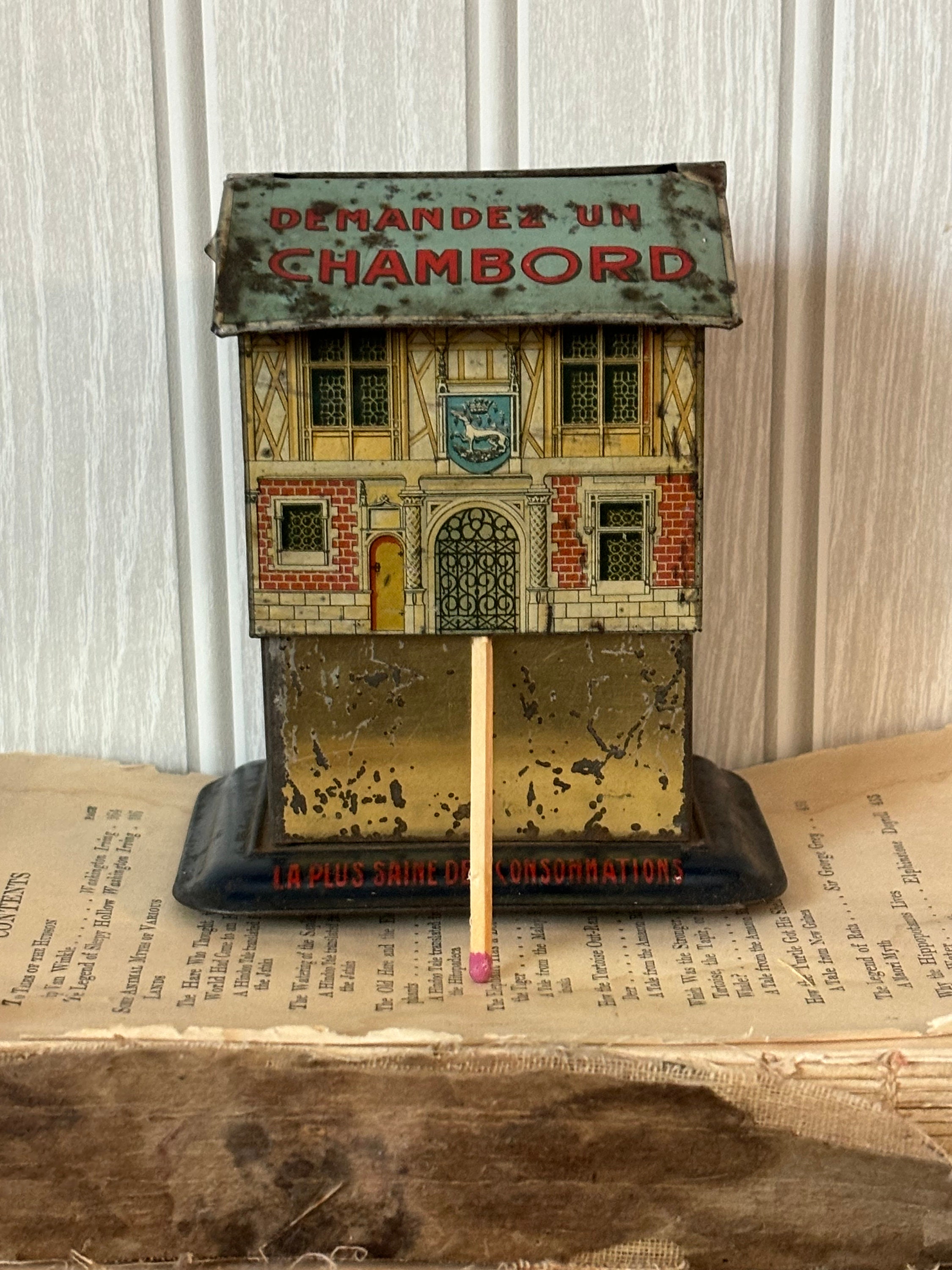 RARE Antique French Tole Lithography Matchstick Holder Dispenser Bar ...