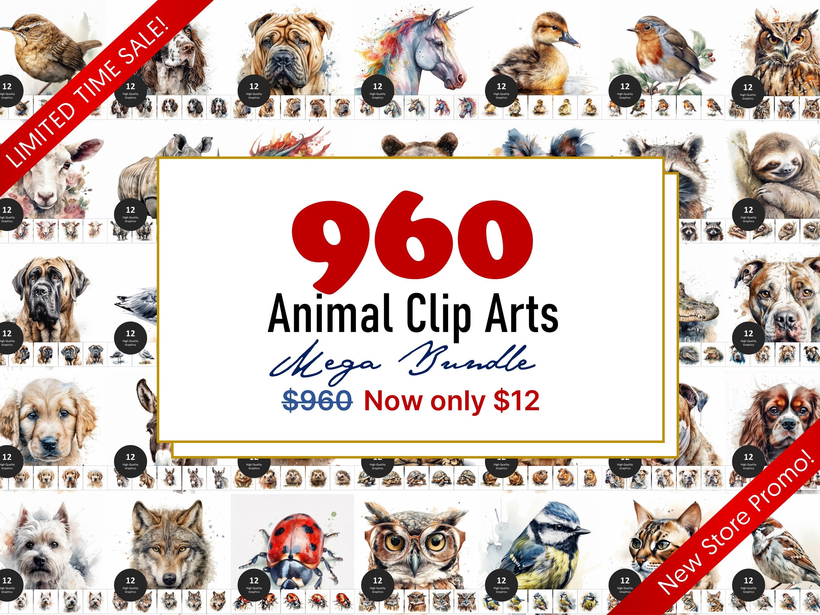 Digital Download Animal Clip Art Huge Bundle 960 High Quality Graphics ...