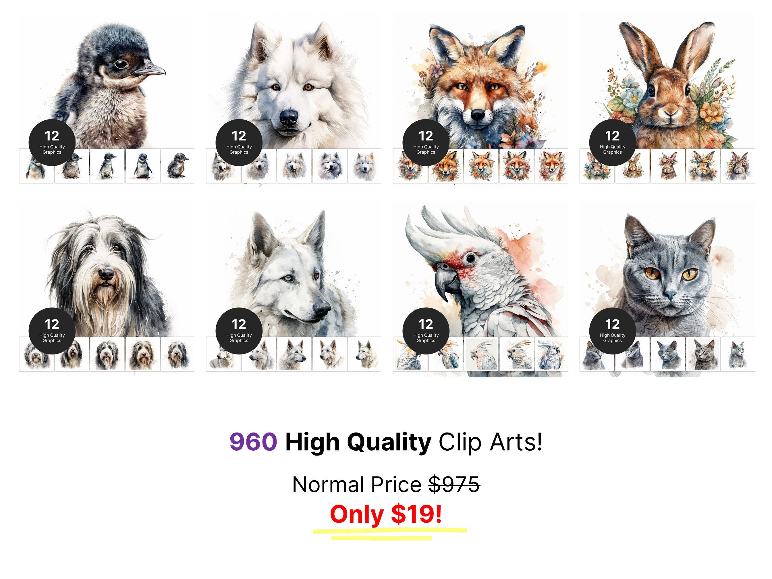 Digital Download Animal Clip Art Huge Bundle - 960 High Quality ...