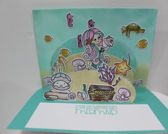 Funny Mermaid Greeting Card Fashion Mermaid Cartoon Illustration ...