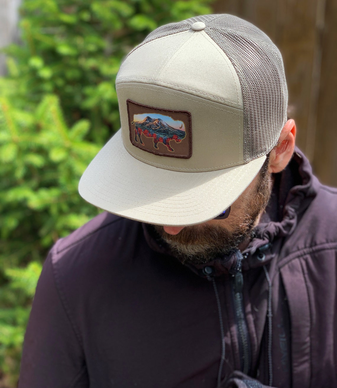 7-Panel Buffalo Patch Mesh Trucker Hat Mt St Helens | Etsy