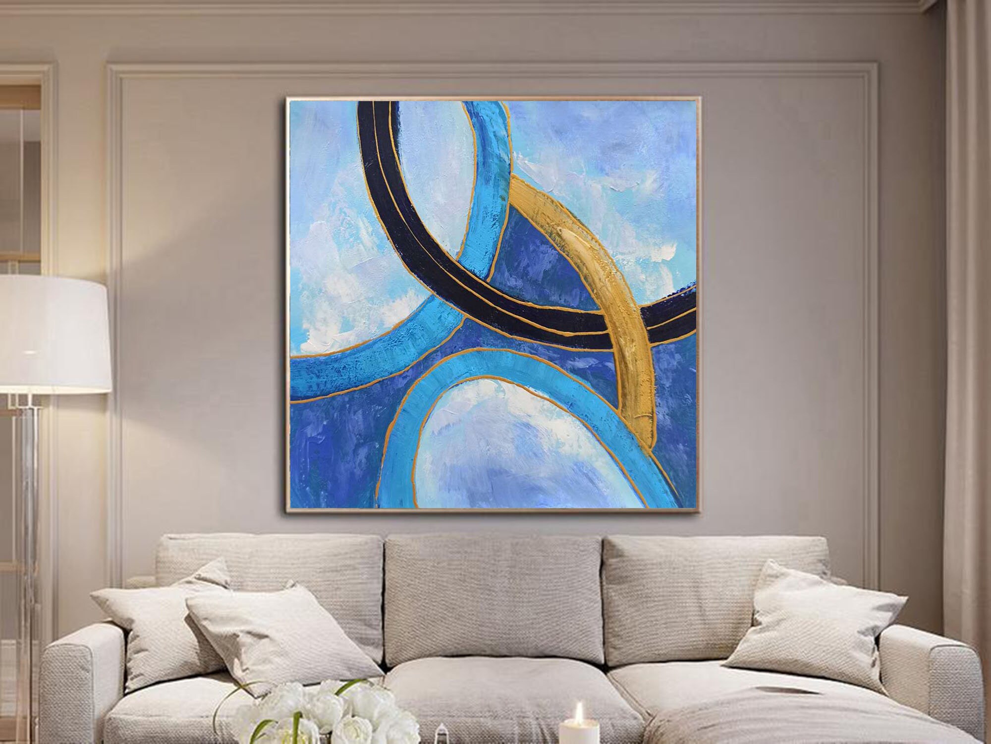 Blue Abstract Painting on Canvastexture Canvas Arthuge Wall | Etsy