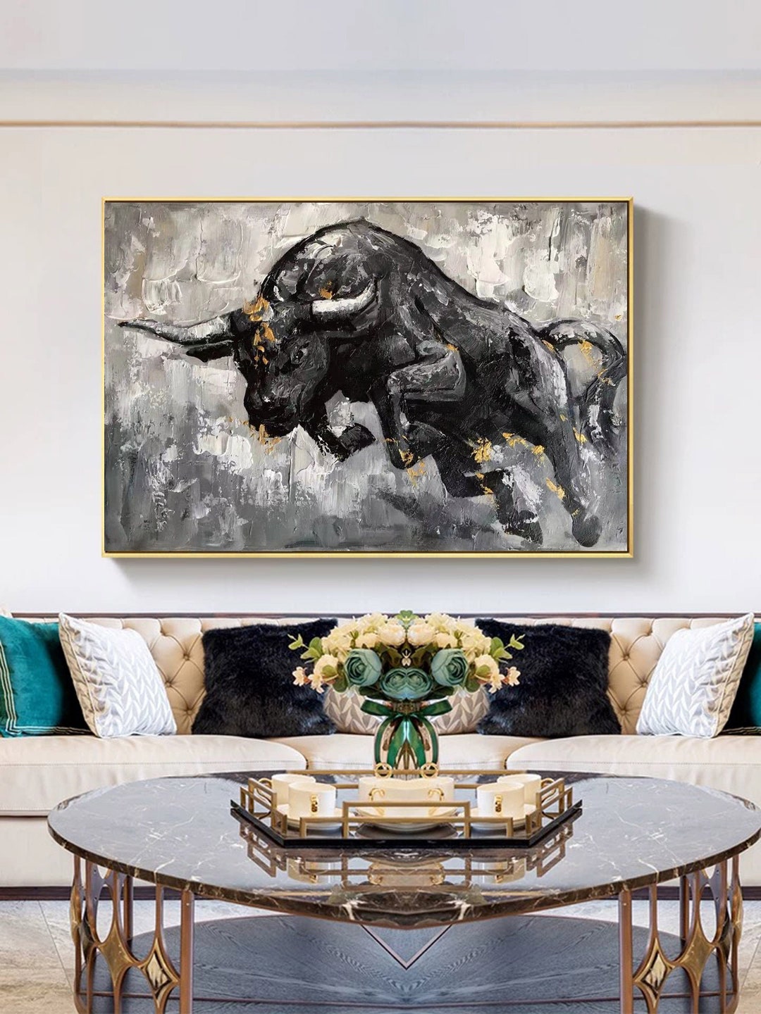 Bull Painting on Canvas, OX Artwork Original Abstract Painting ...