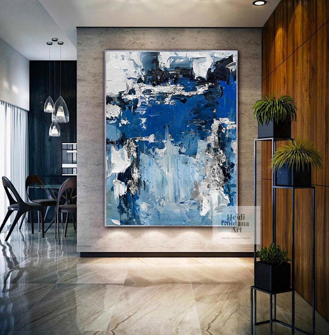 Dark Blue Painting Original Oil Painting Large Blue Wall Art Blue ...