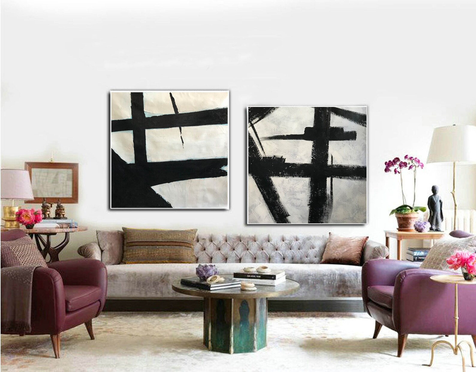 Set of 2 Canvas Artlarge Painting on Canvasoversized Black - Etsy