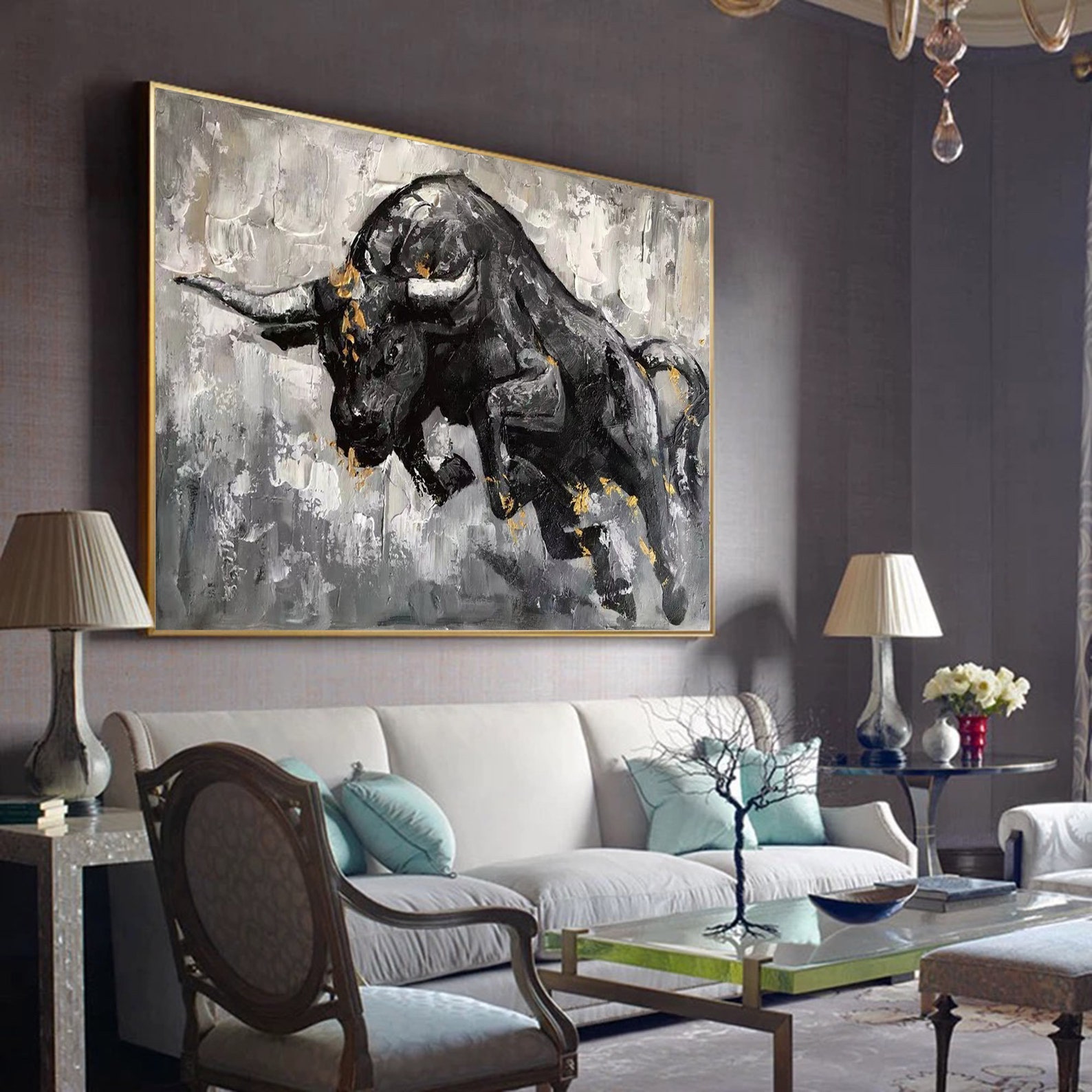 Handmade Bull Painting on Canvas Large Canvas Wall Art Ox | Etsy