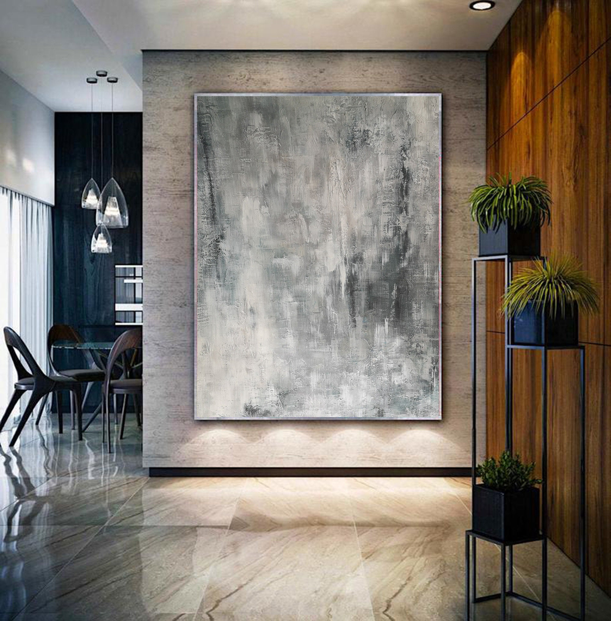 Large Canvas Wall Art Gray Painting Abstract Original Canvas | Etsy