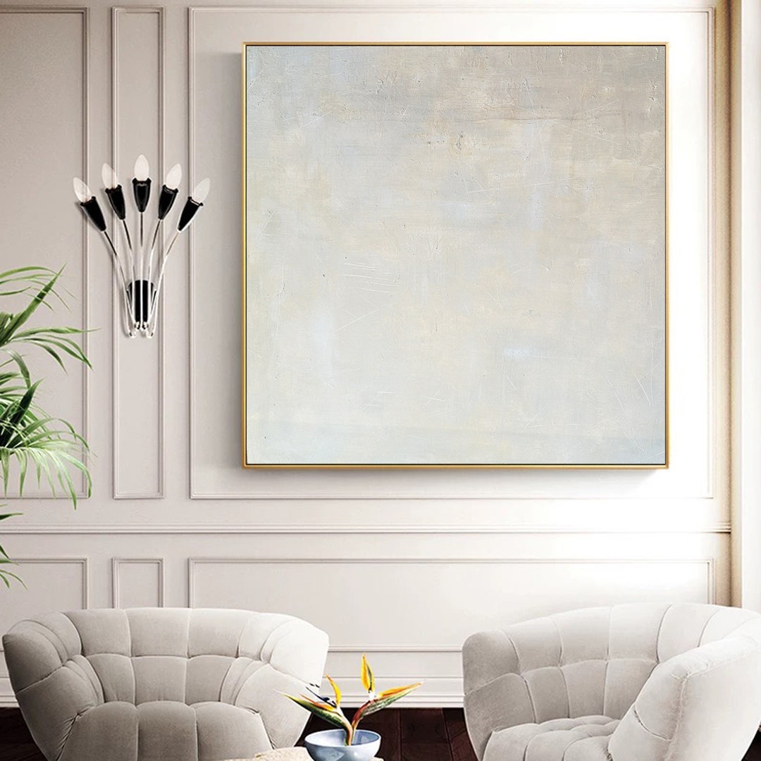 Grote canvas muur kunst, minimalistische schilderij abstract, extra grote abstracte kunst, beige ...