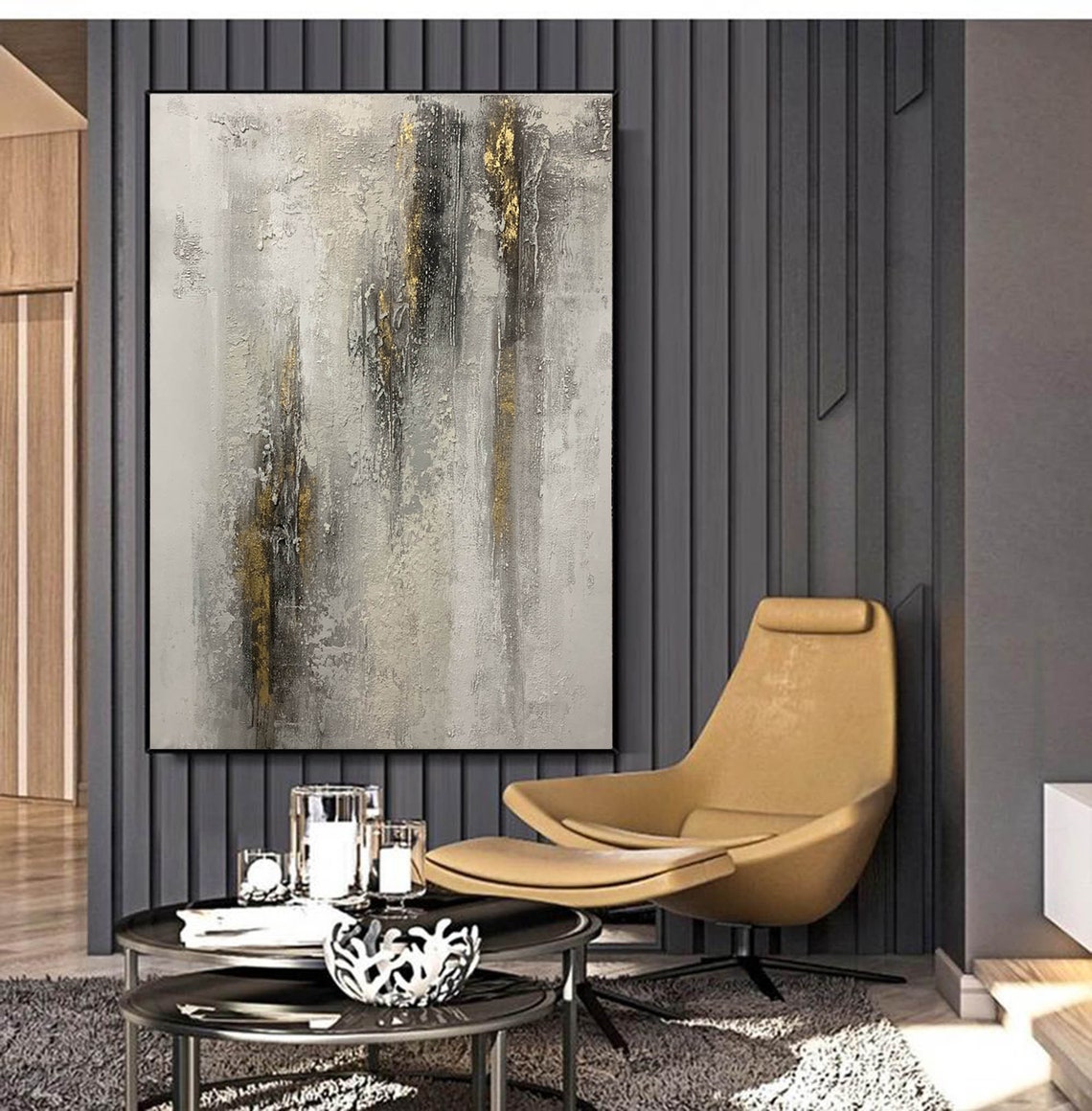 Large canvas wall art grey painting large abstract artwork | Etsy