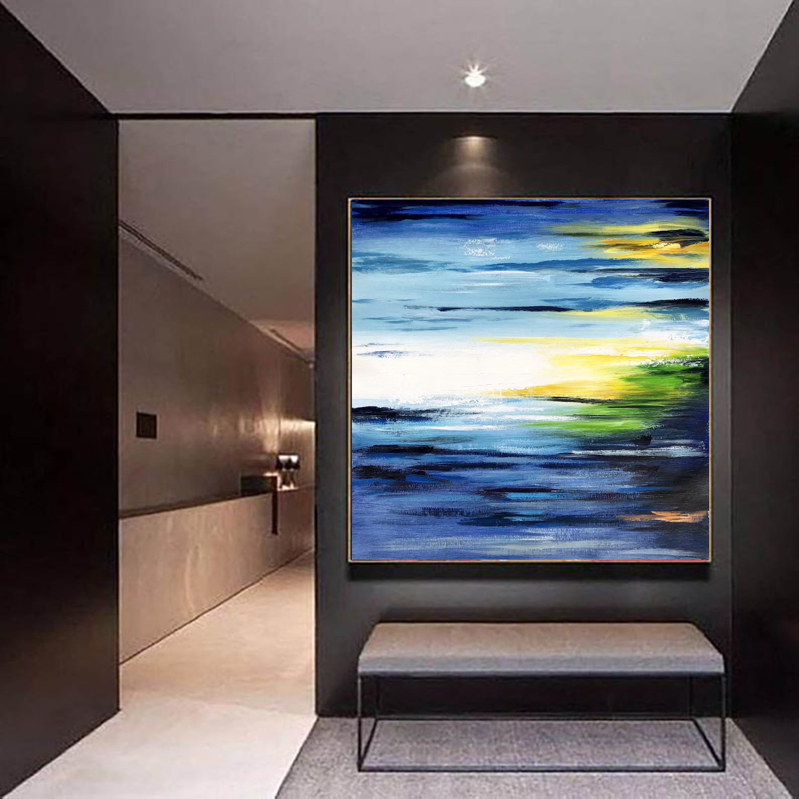 Original Abstract Canvas Art,blue Abstract Painting,large Modern ...