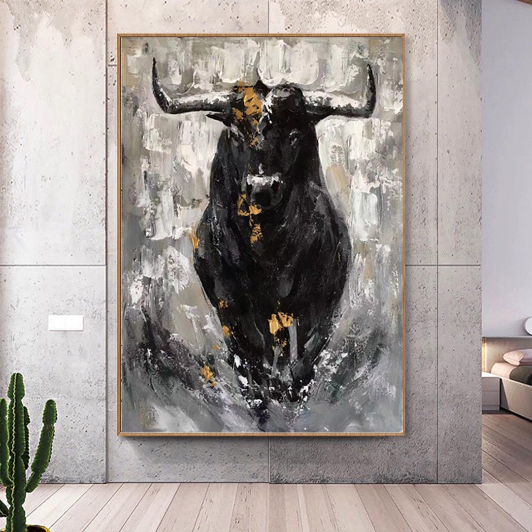 Large Original Bull Canvas Wall Art Abstract Bull Painting on Canvas ...