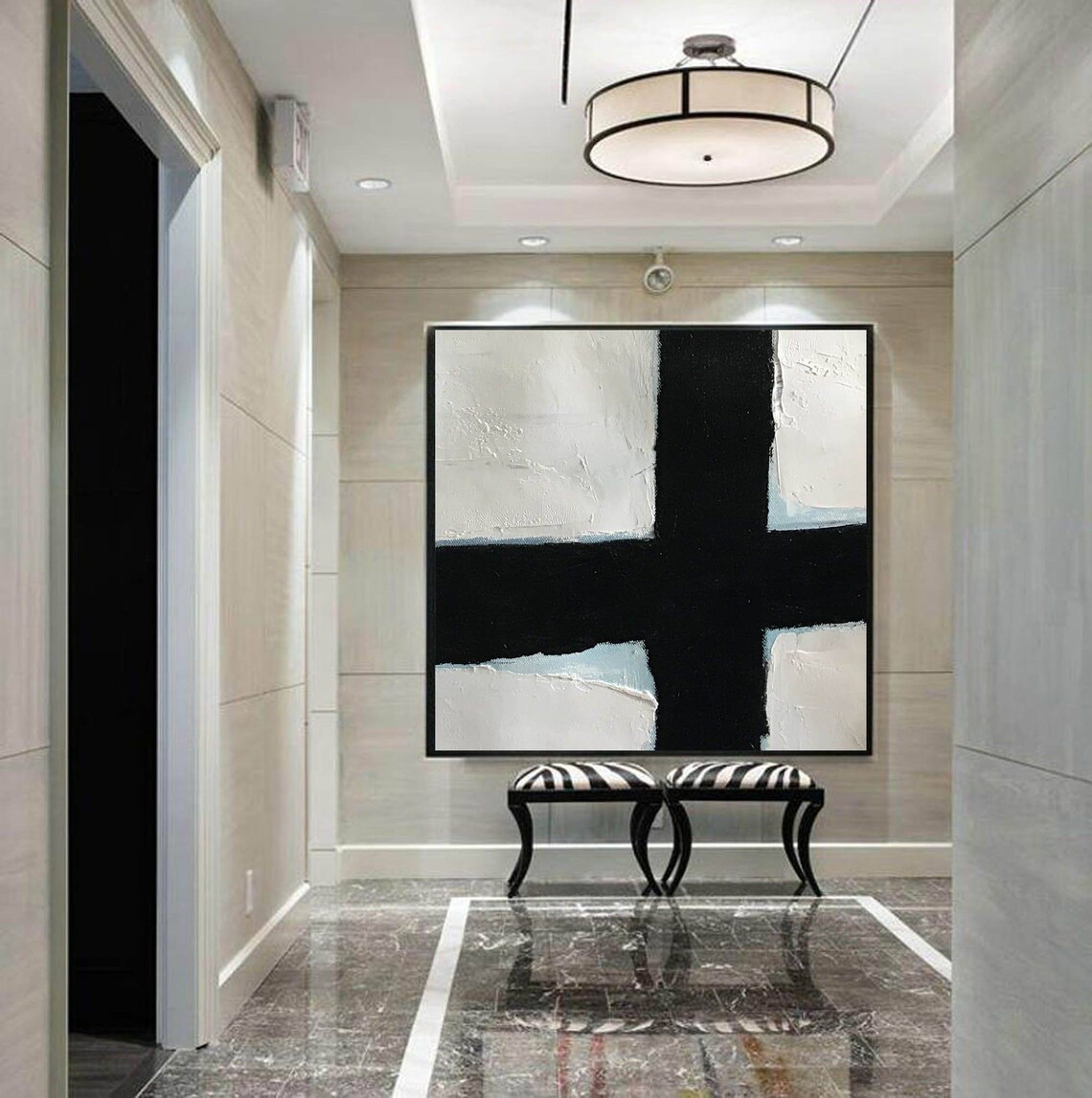 Large Abstract Wall Art Black and White Painting Large - Etsy