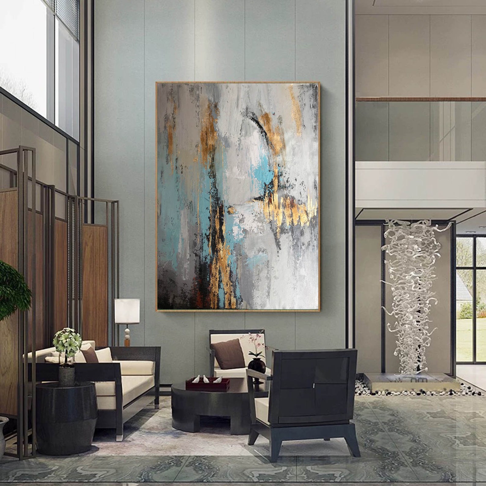 Original Abstract Painting on Canvas, Large Abstract Canvas Art, Gold ...