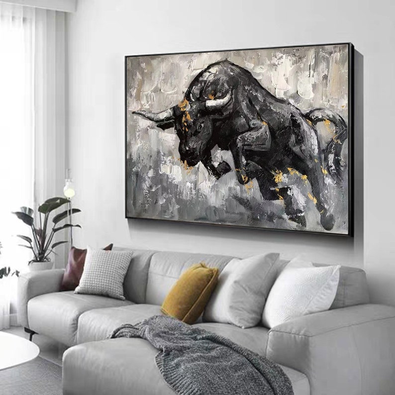 Handmade Bull Painting on Canvas Large Canvas Wall Art Ox | Etsy