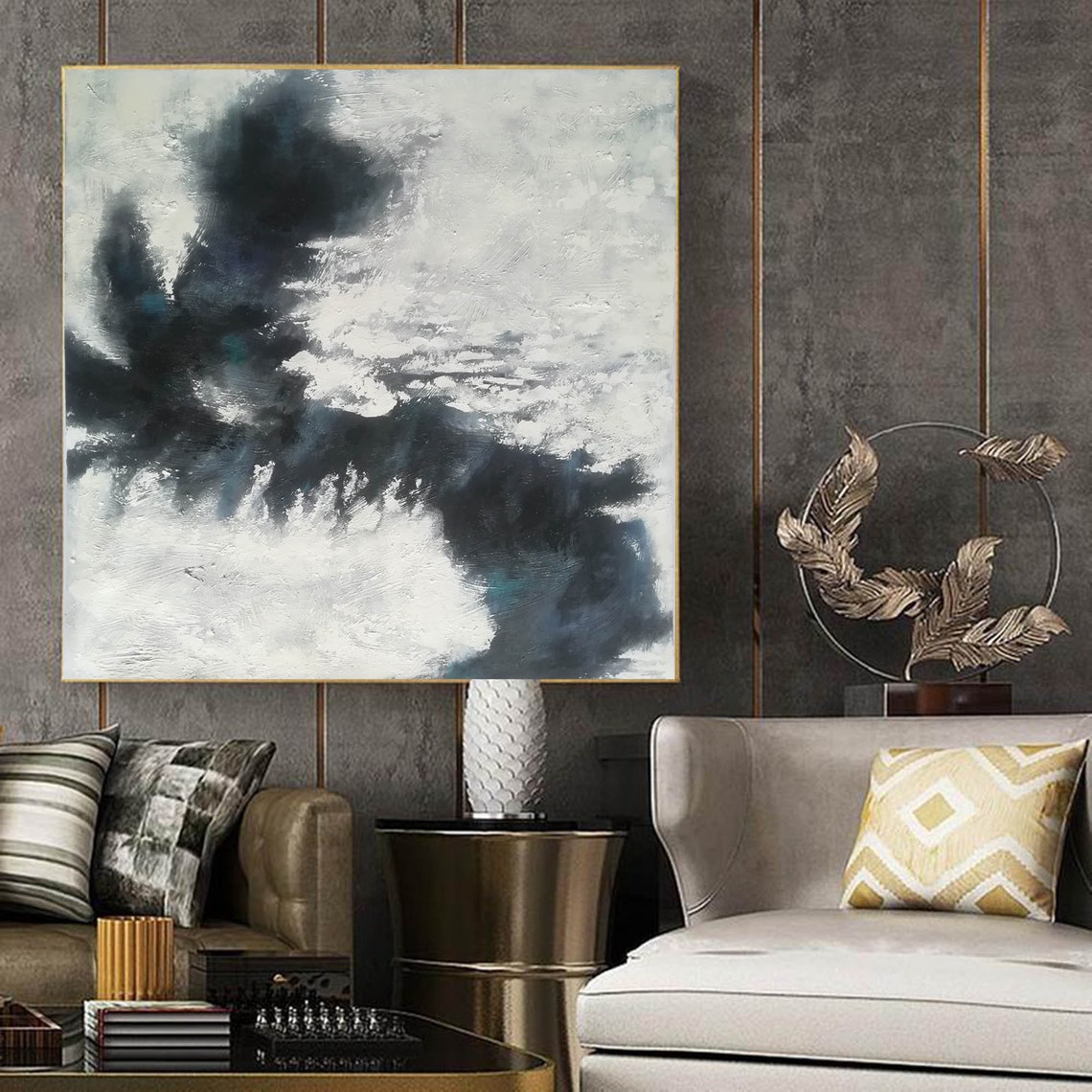 Square Oversized Abstract Canvas Artliving Room Wall - Etsy