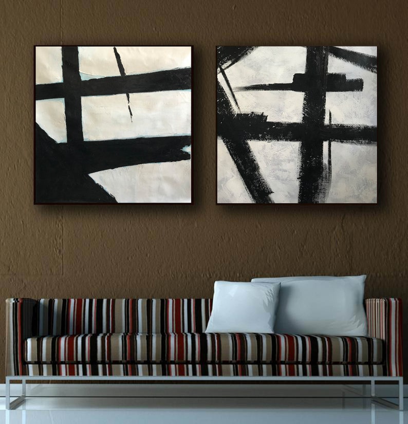 Set of 2 Canvas Artlarge Painting on Canvasoversized Black - Etsy