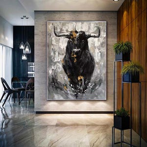 Large Original Bull Canvas Wall Art Abstract Bull Painting on Canvas ...