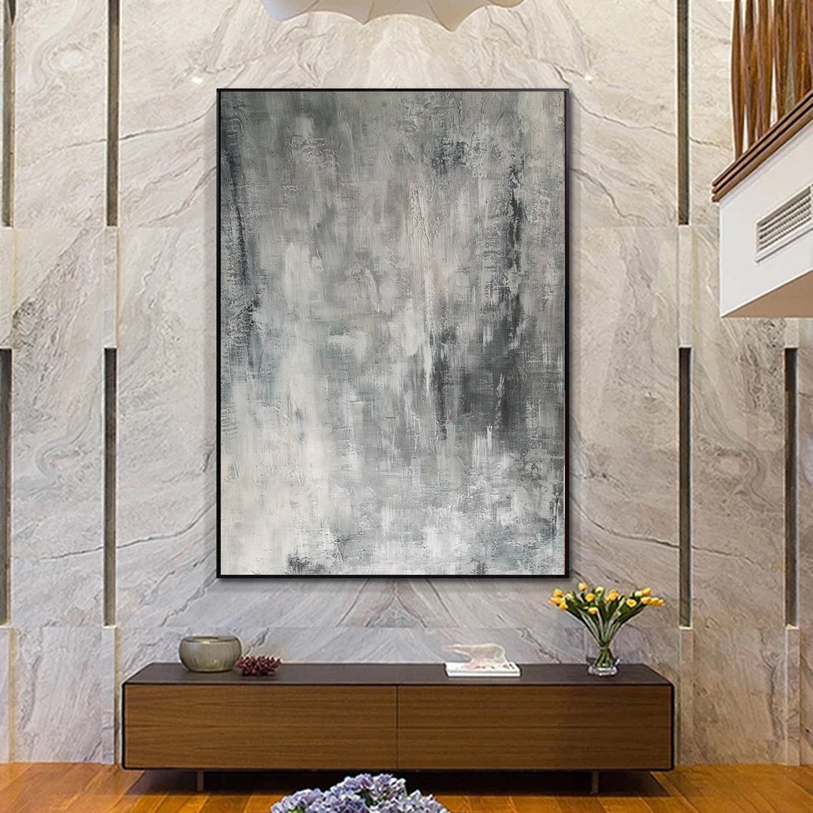 Large Canvas Wall Art Gray Painting Abstract Original Canvas - Etsy