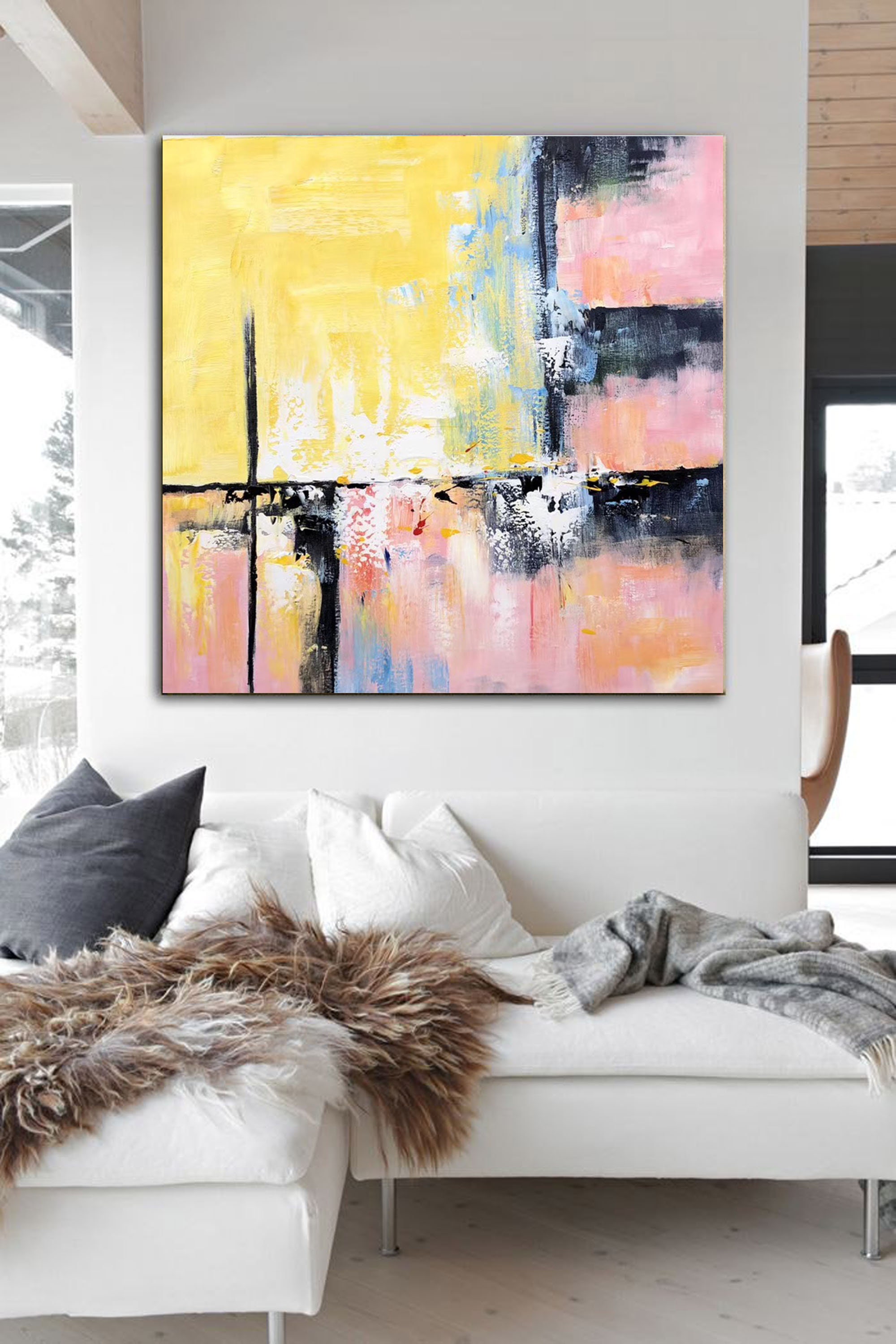 Modern Paintings on Canvas Originaloriginal Yellow Abstract | Etsy