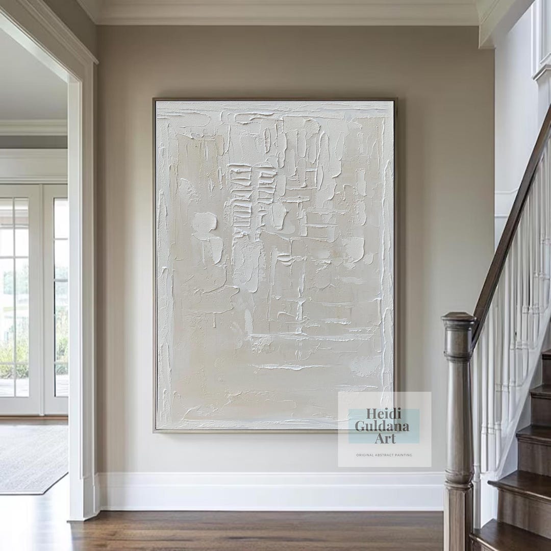 White Beige Impasto Painting Minimalist Plaster Art Beige Textured Wall ...