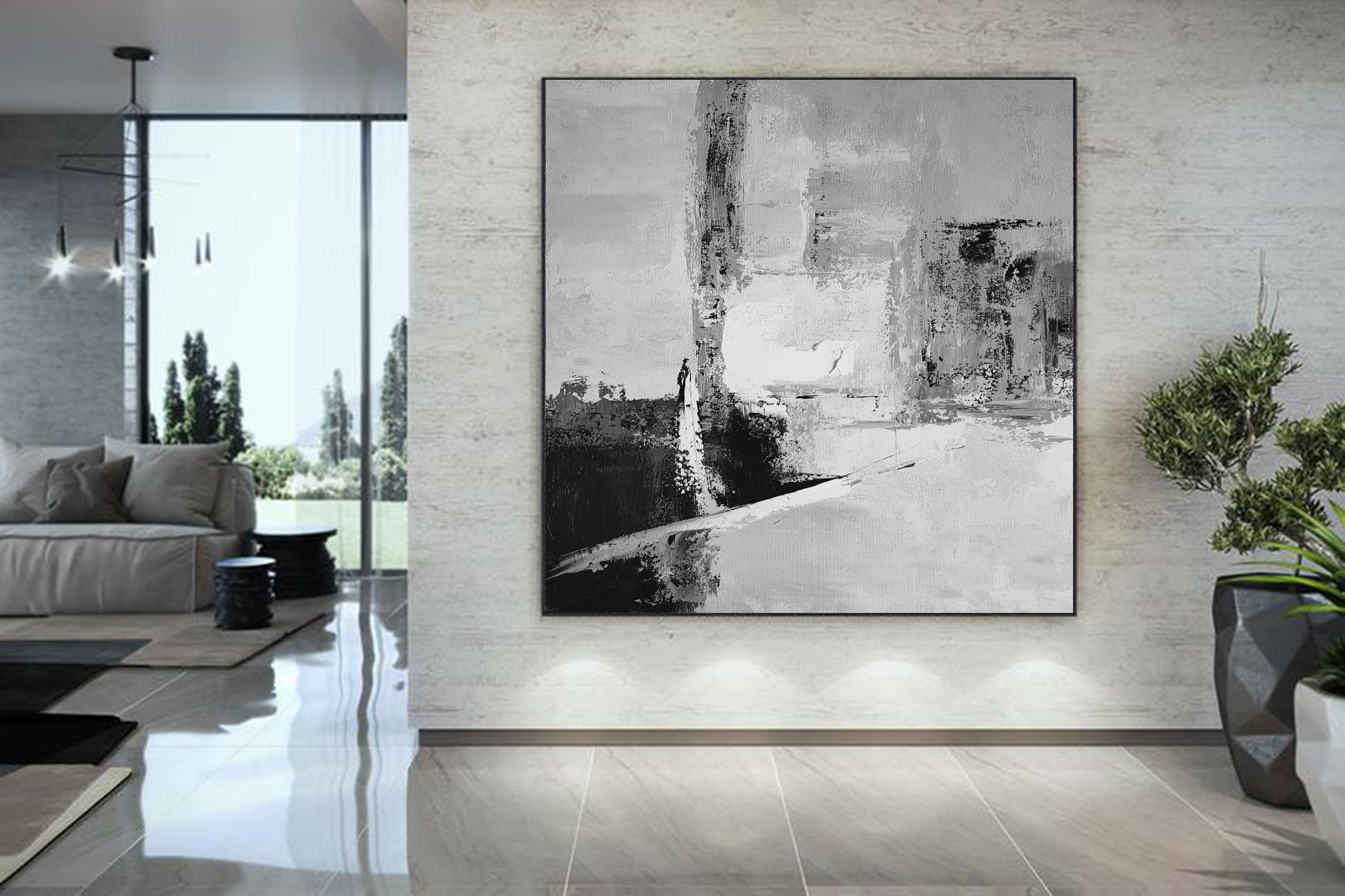 Grey painting extra large canvas wall art large abstract | Etsy
