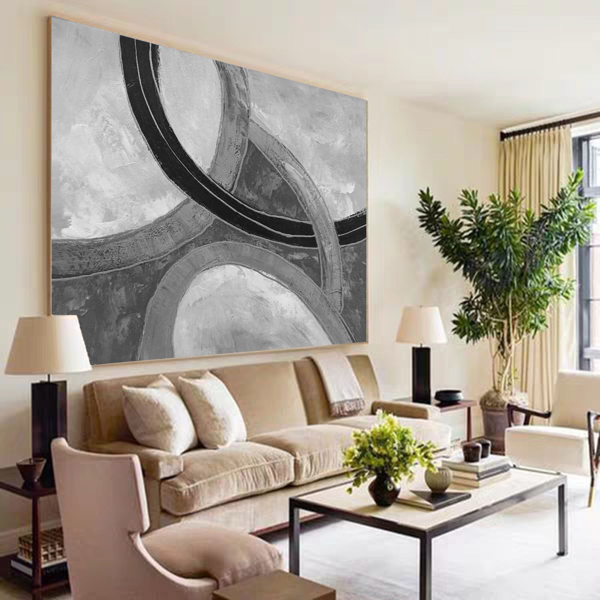 Extra large wall art abstract grey painting original oil | Etsy