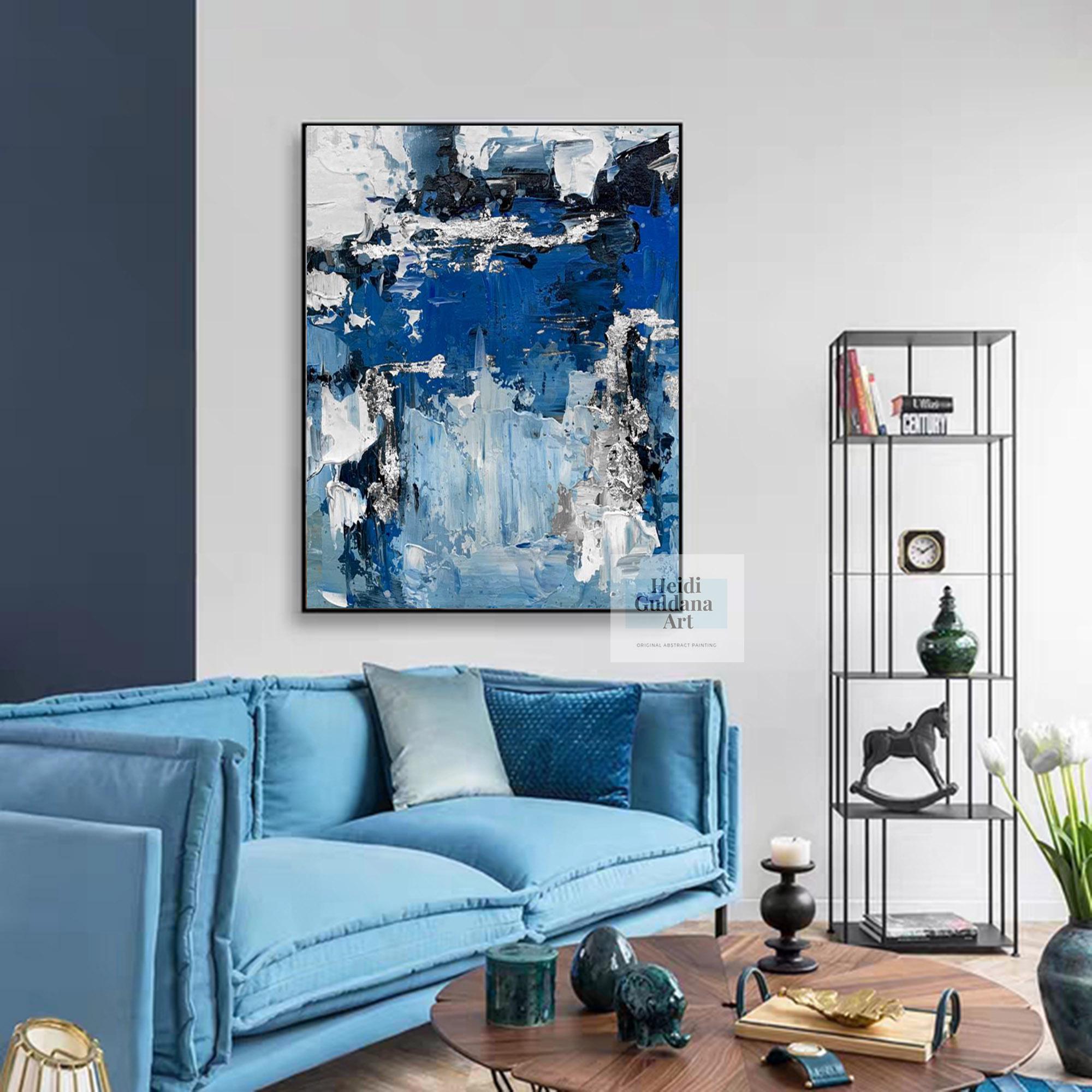 Dark Blue Painting Original Oil Painting Large Blue Wall Art Blue ...