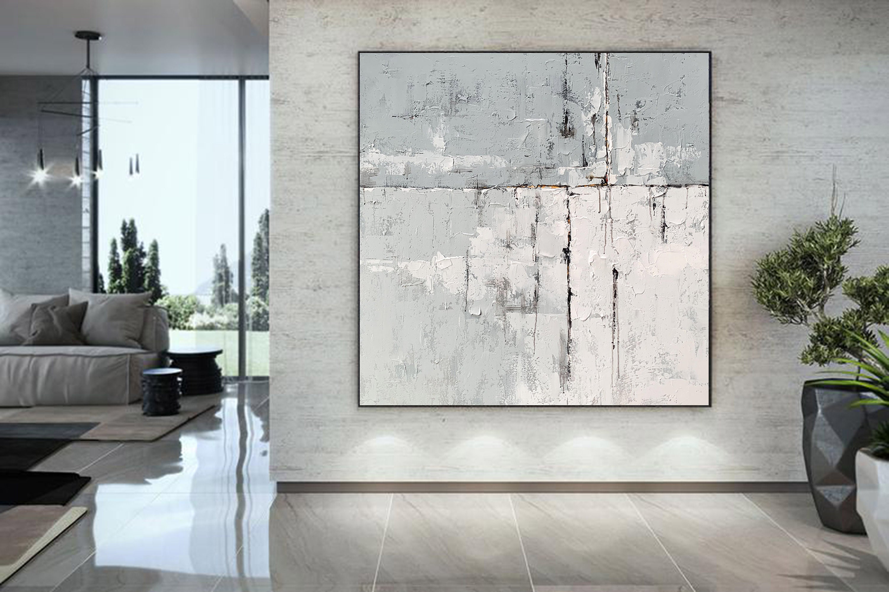 Arte de pared de lienzo grande gran milimalista pintura | Etsy